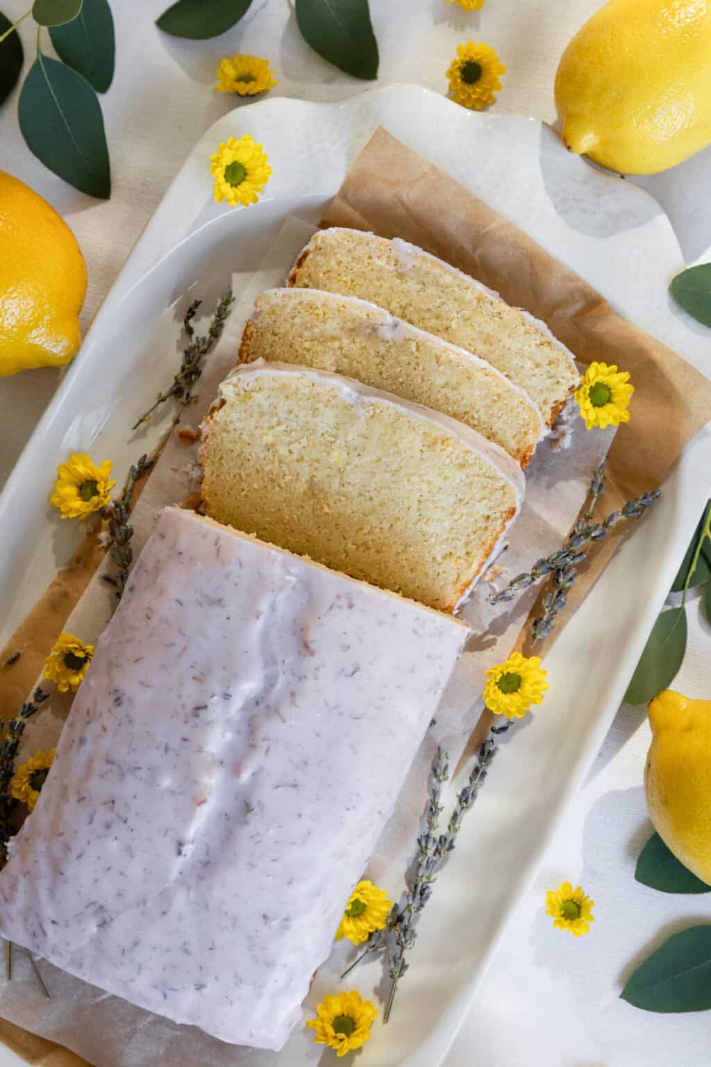 Lemon Cottage Cheese Cake with Lavender Glaze - Belle Fleur Bakery